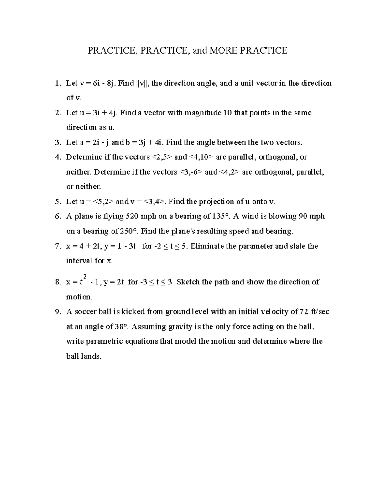 Vector Calculations and Motion Analysis: Practice Problems - Studocu