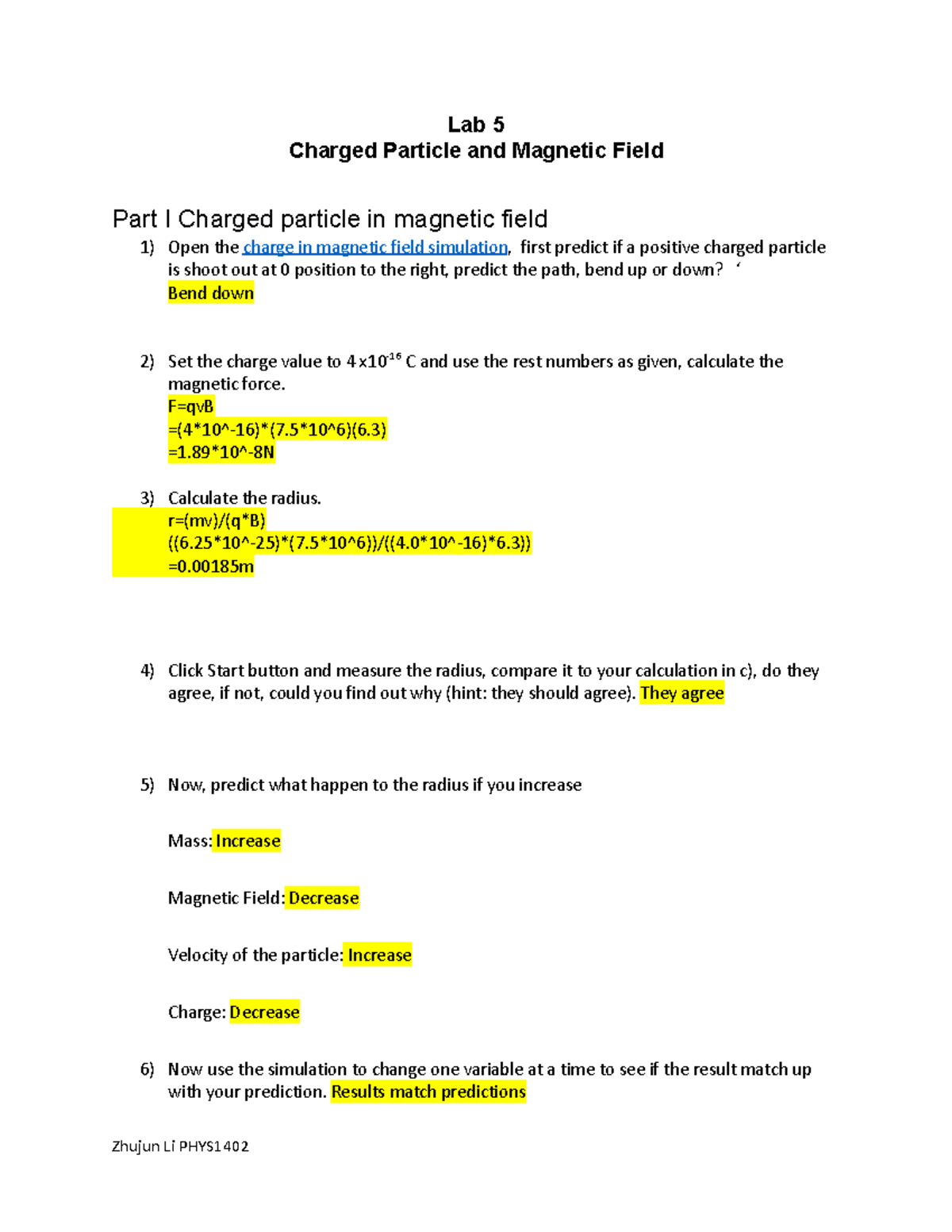Lab 5 Report: Charged Particles in Magnetic Fields (PHYS 202) - Studocu