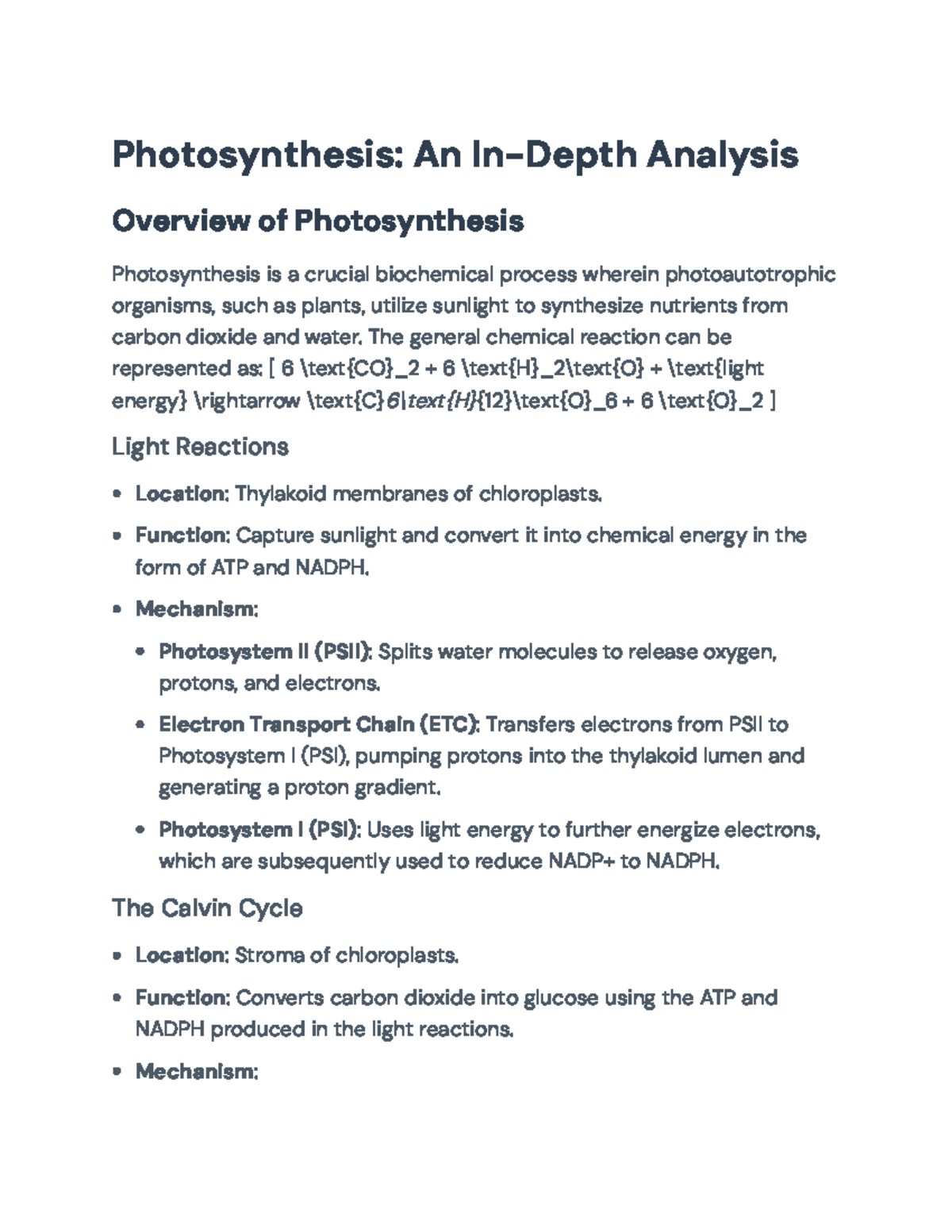 Comprehensive Overview of Photosynthesis and Its Mechanisms ...