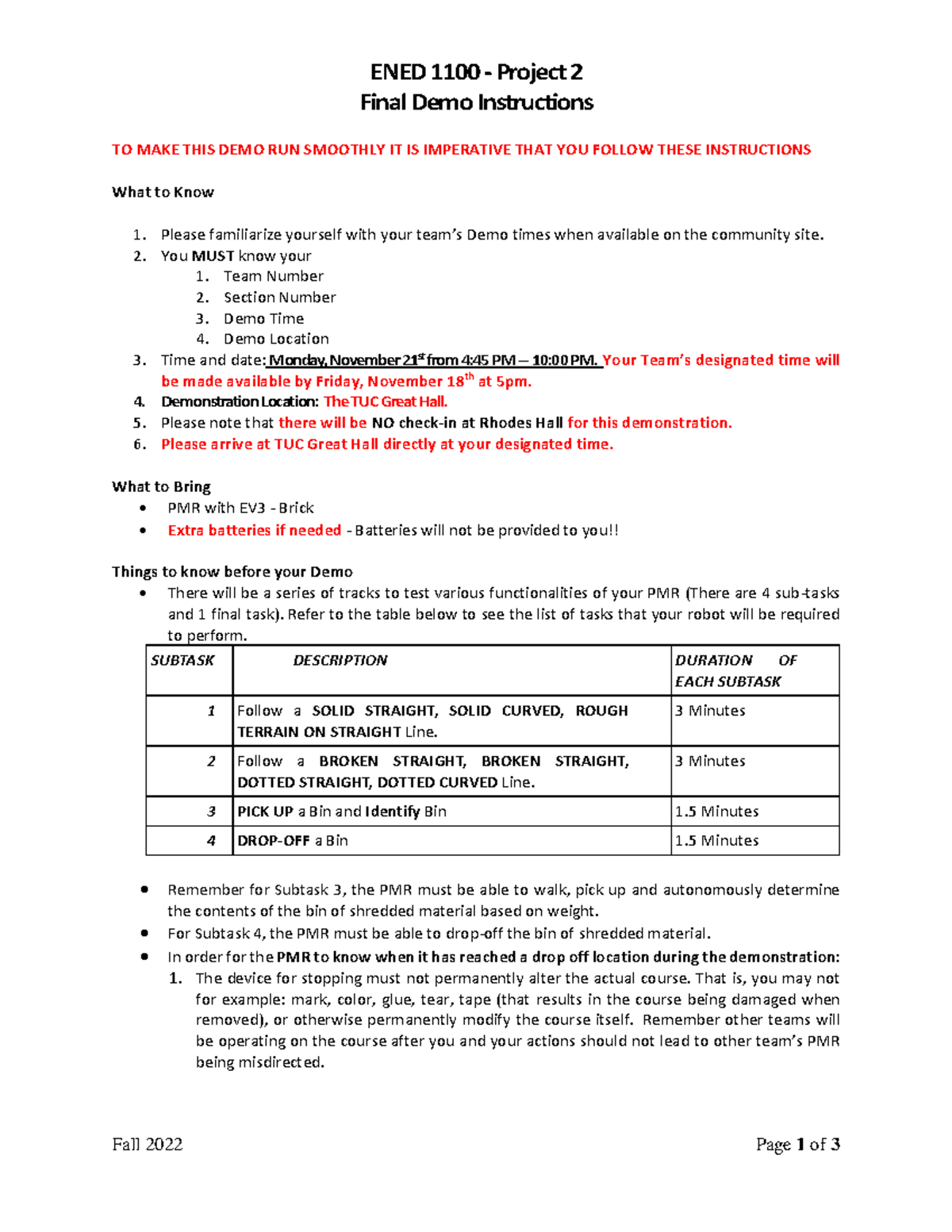 Project 2 Final Demo Student Instructions - ENED 1100 - Project 2 Final ...