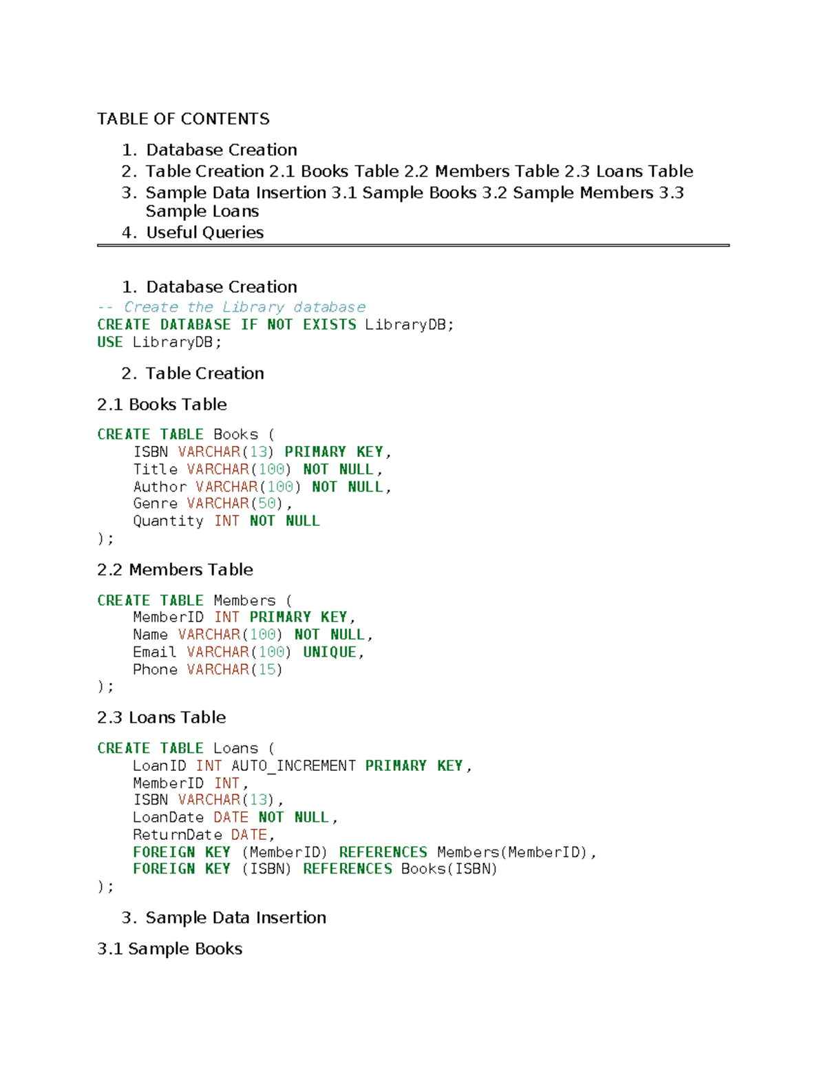 Library Management MySQL: Database & Table Creation Guide - Studocu
