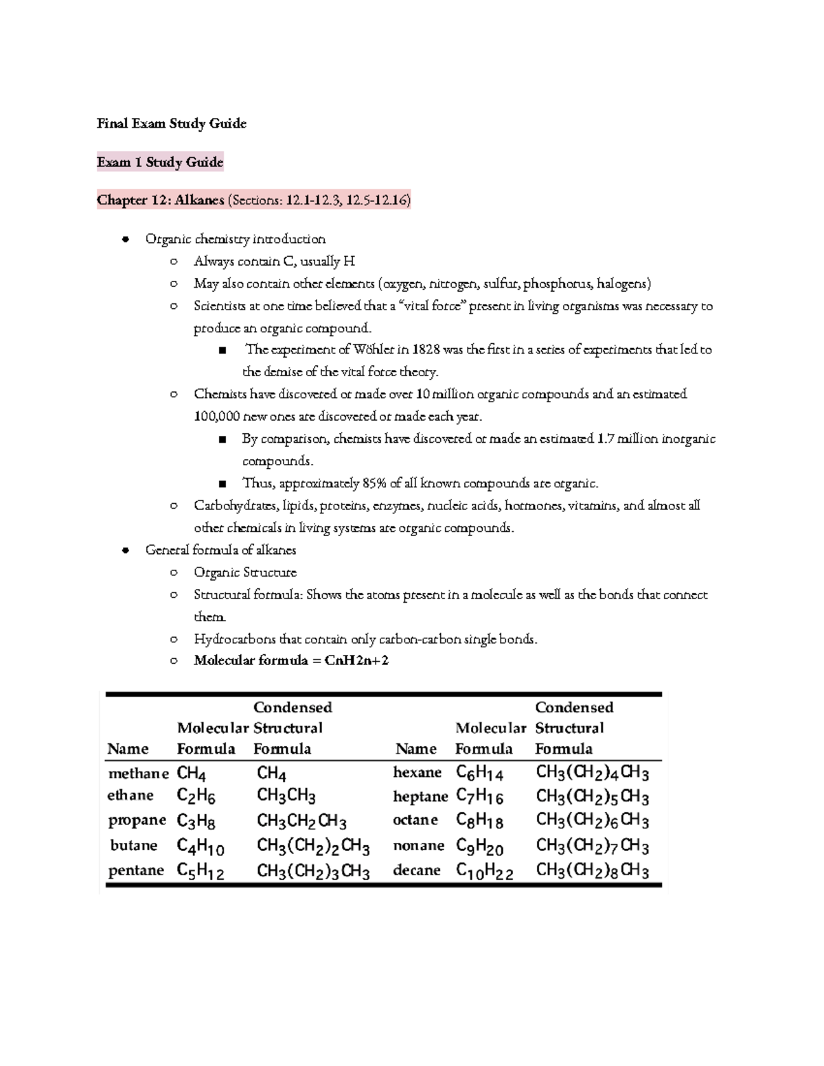Final Exam Study Guide for Gen Chem III: Organic Chemistry Insights ...