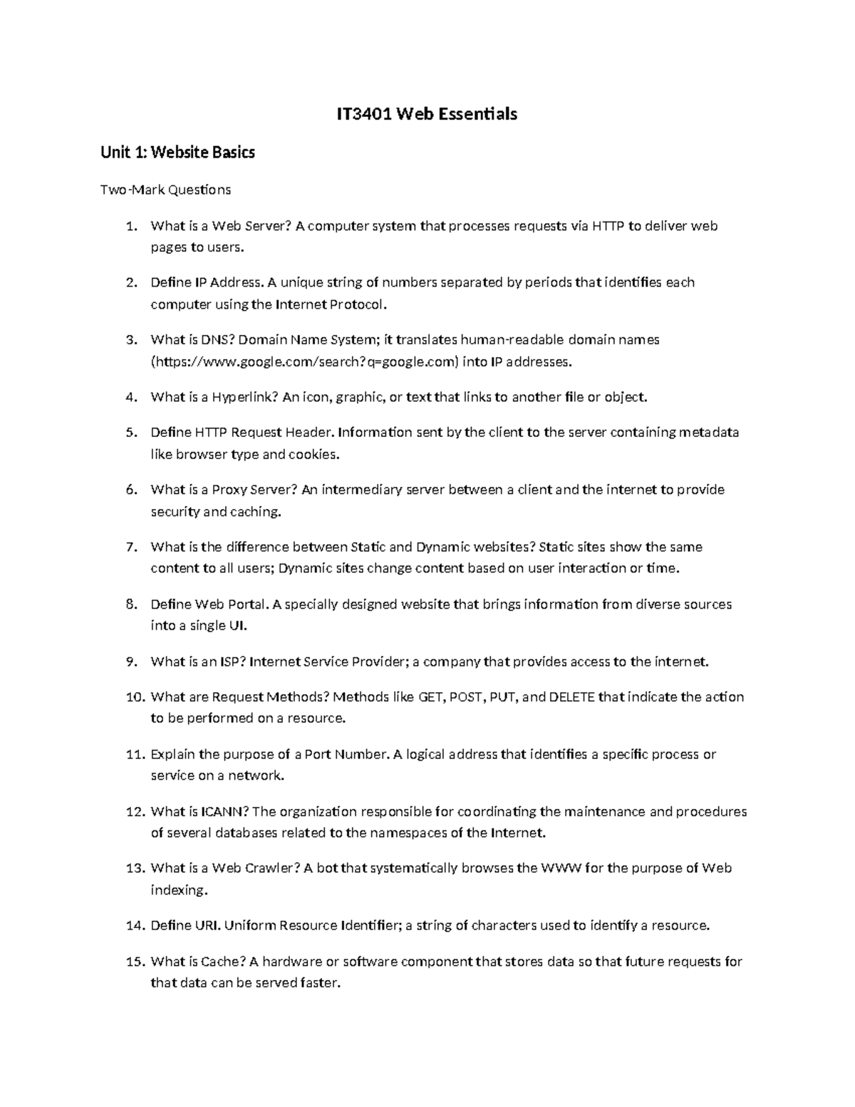 IT3401 Web Essentials QBank: Website Basics & Web Design Concepts - Studocu