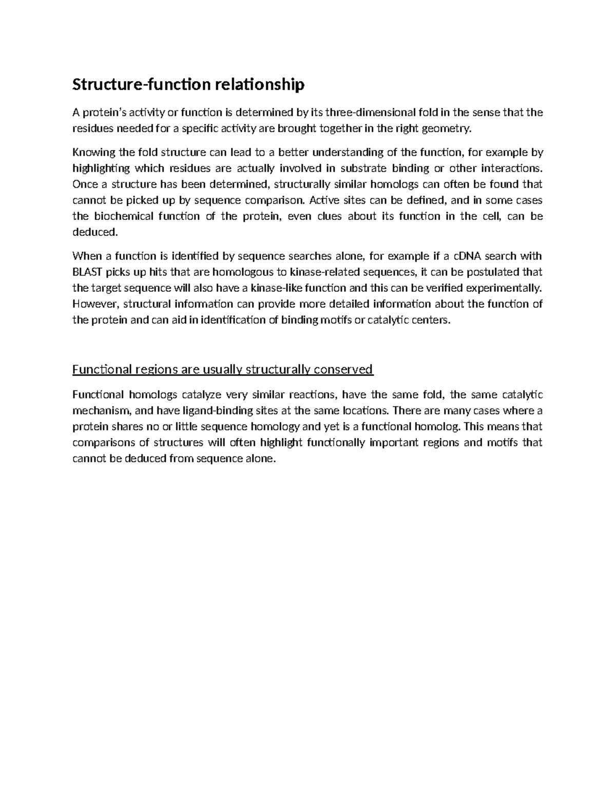 Structure-Function Relationship in Proteins: Insights and Methods - Studocu