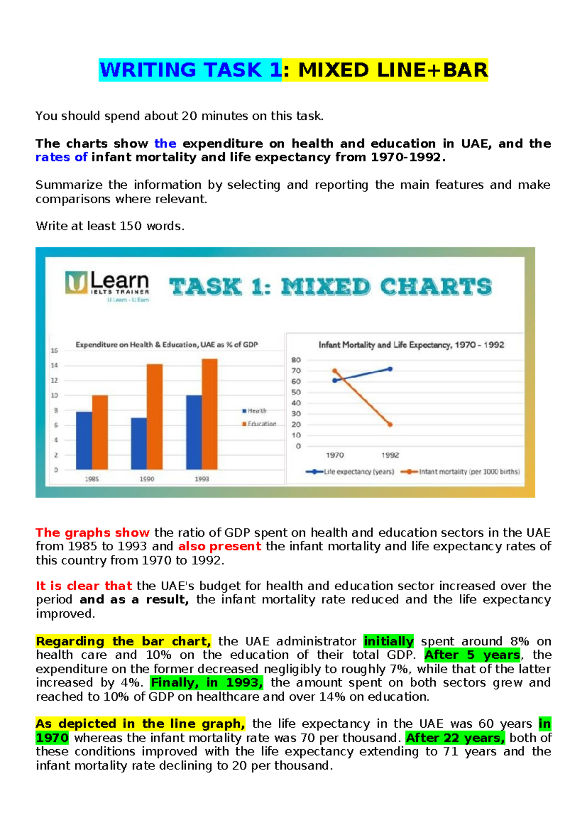 WRITING TASK 1: MIXED CHARTS ON UAE HEALTH & EDUCATION - Studocu