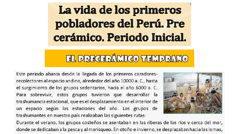 La vida de los primeros pobladores del Perú: Precerámico EPRECERAMICOLT ...