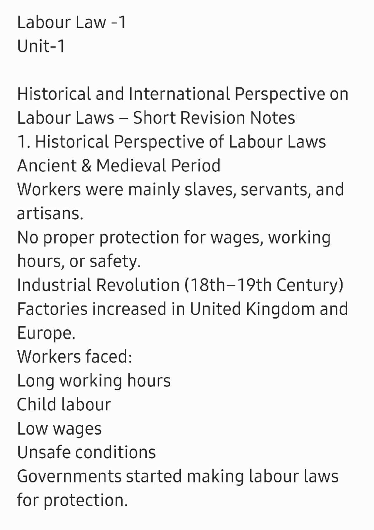Labour Law (LL101) Historical & International Perspectives: Revision ...