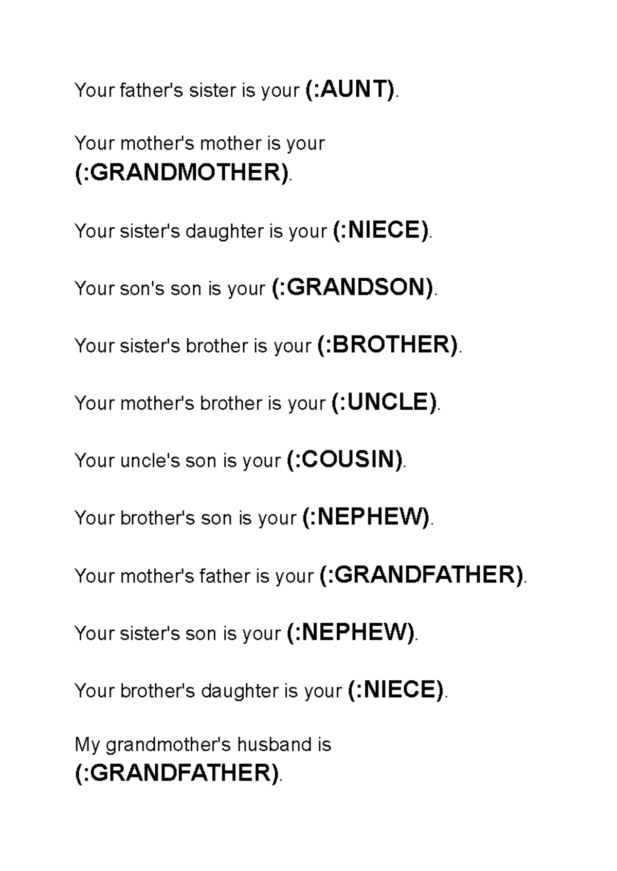 Family Relationships and Descriptions: Ingle A25 - Studocu