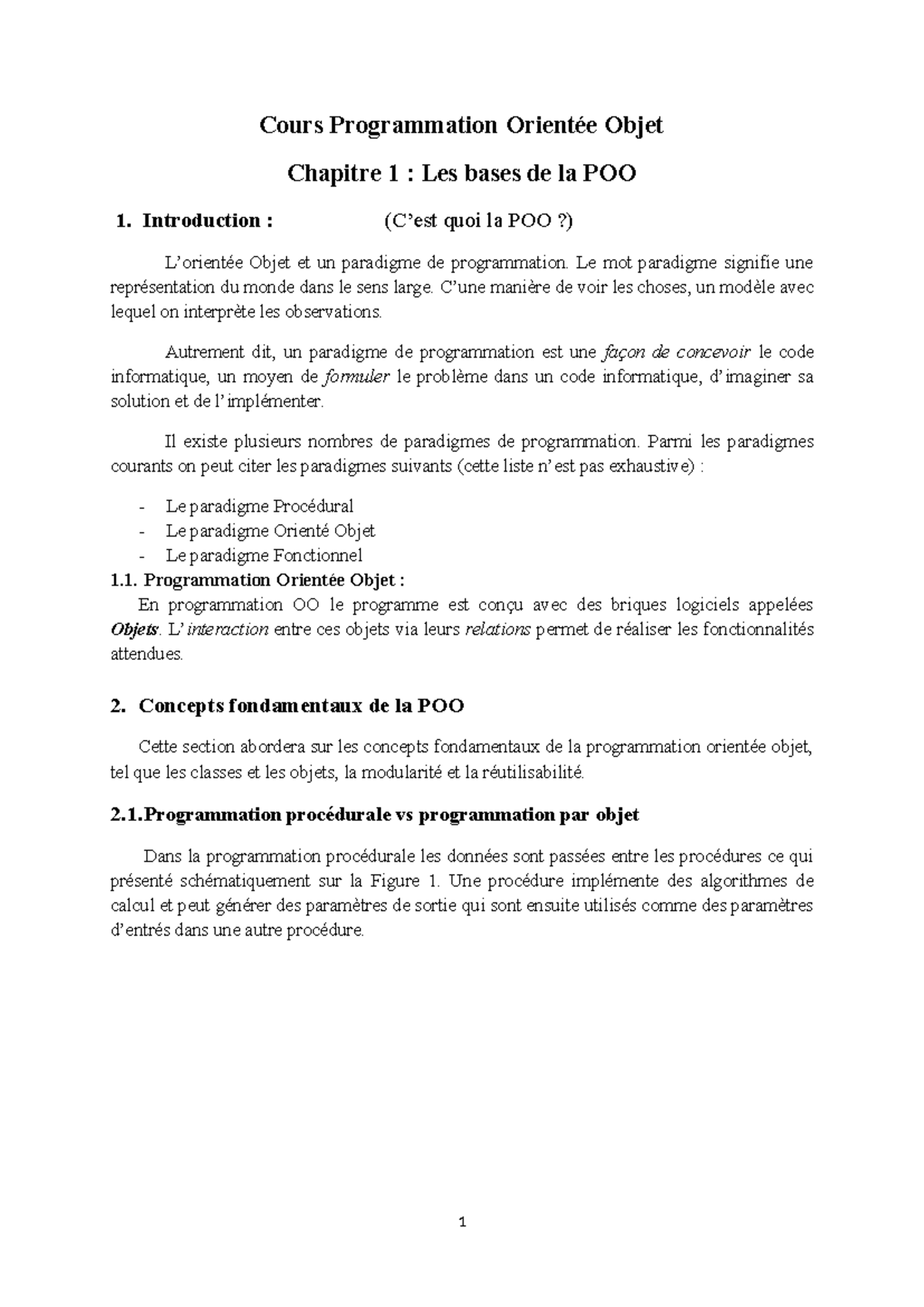 Chap 1 - Les bases de la POO en Programmation Orientée Objet - POO101 - Studocu