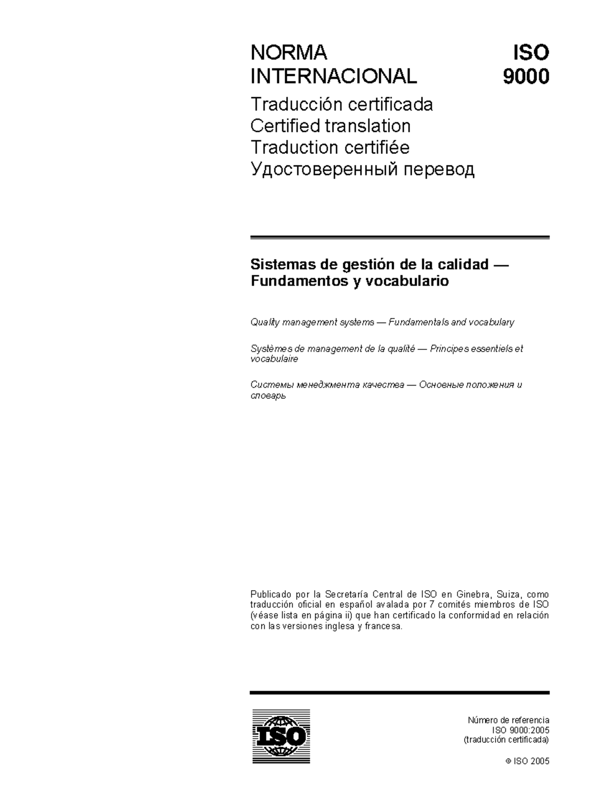 ISO 2005: Fundamentos y Vocabulario de Sistemas de Gestión de Calidad ...