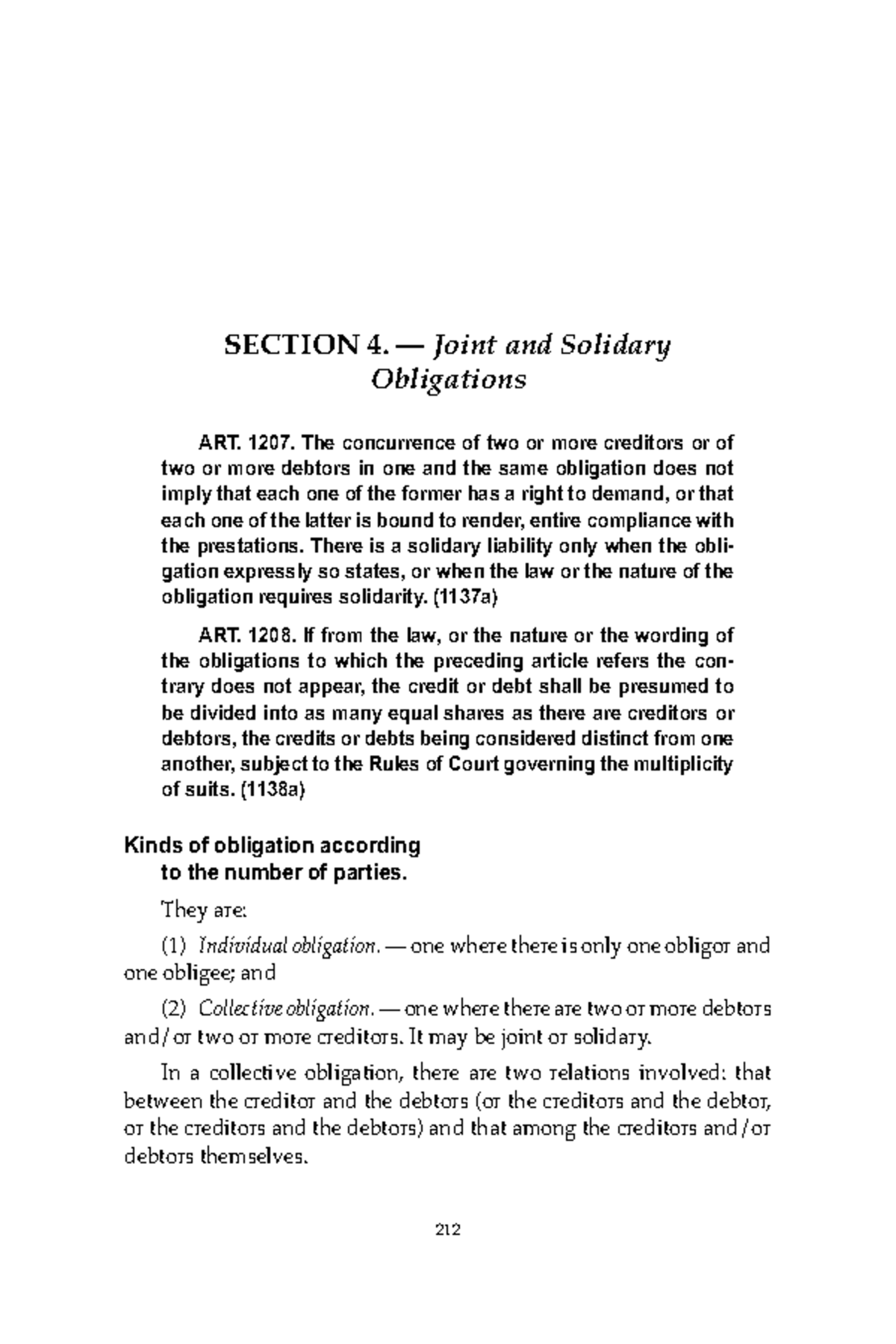 OBLIGATIONS 212: Joint and Solidary Obligations Overview (Sec. 4) - Studocu