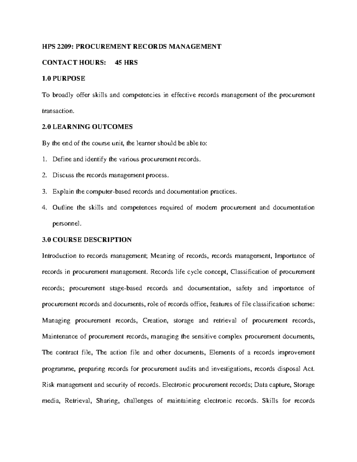 HPS 2209: Comprehensive Guide to Procurement Records Management - Studocu