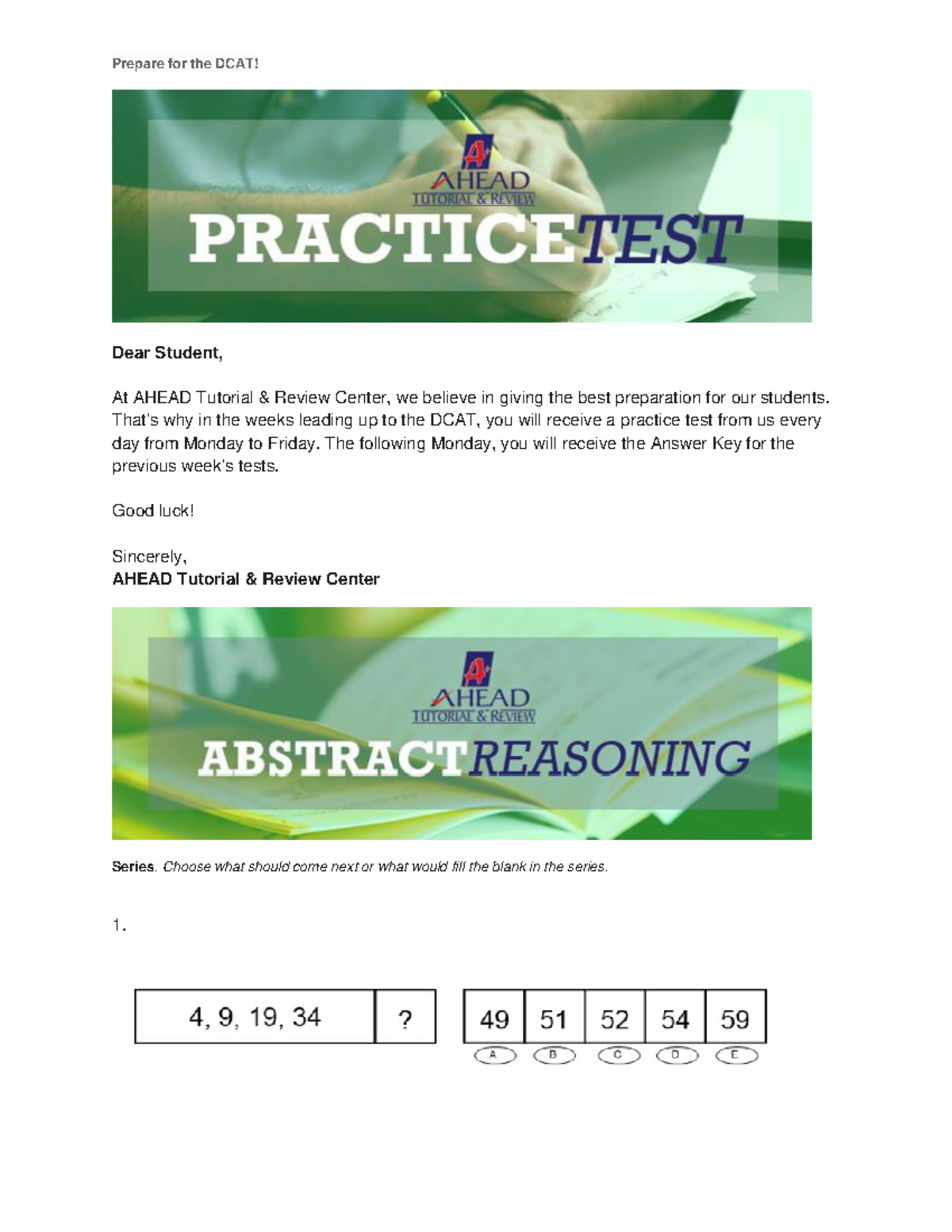 DCAT Practice Tests - AHEAD Tutorial Preparation Guide - Studocu