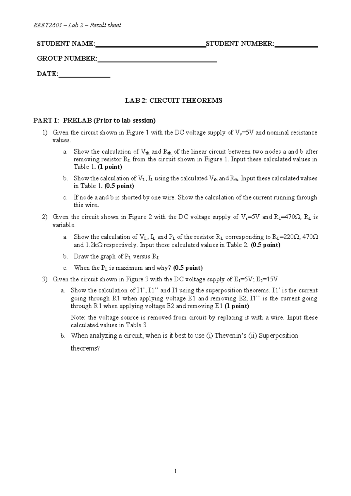Lab 2 Result Sheet: Circuit Theorems Analysis 2026A-1 - Studocu