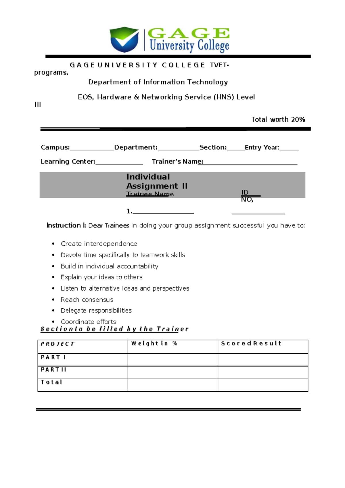 HNS 3: Group Assignment II on Networking Strategies and Troubleshooting - Studocu
