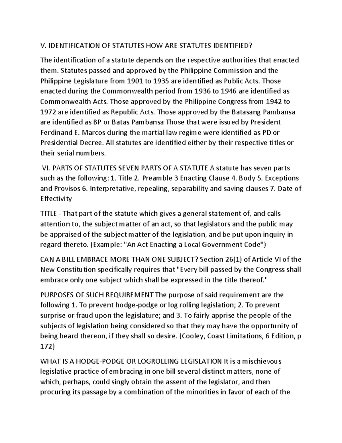 Identification of Statute Parts of Statute - V. IDENTIFICATION OF ...