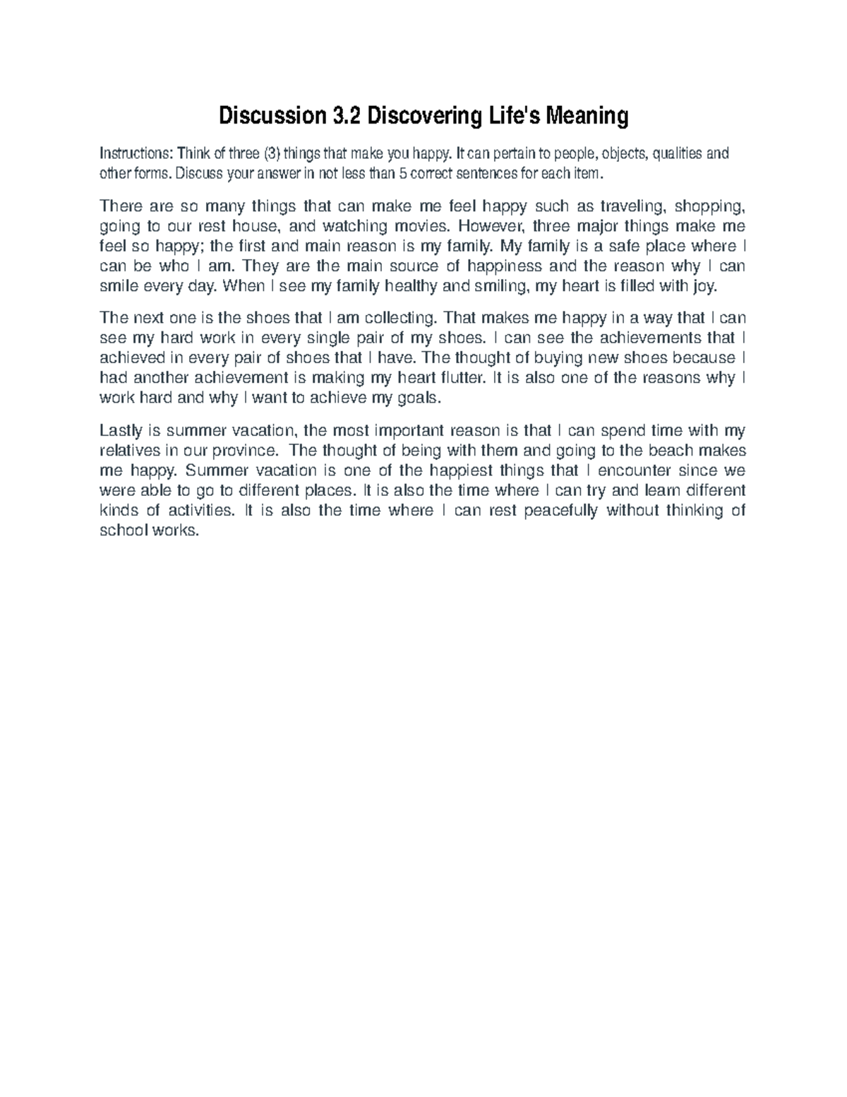 Discussion 3.2 Discovering Life's Meaning - Understanding The Self ...