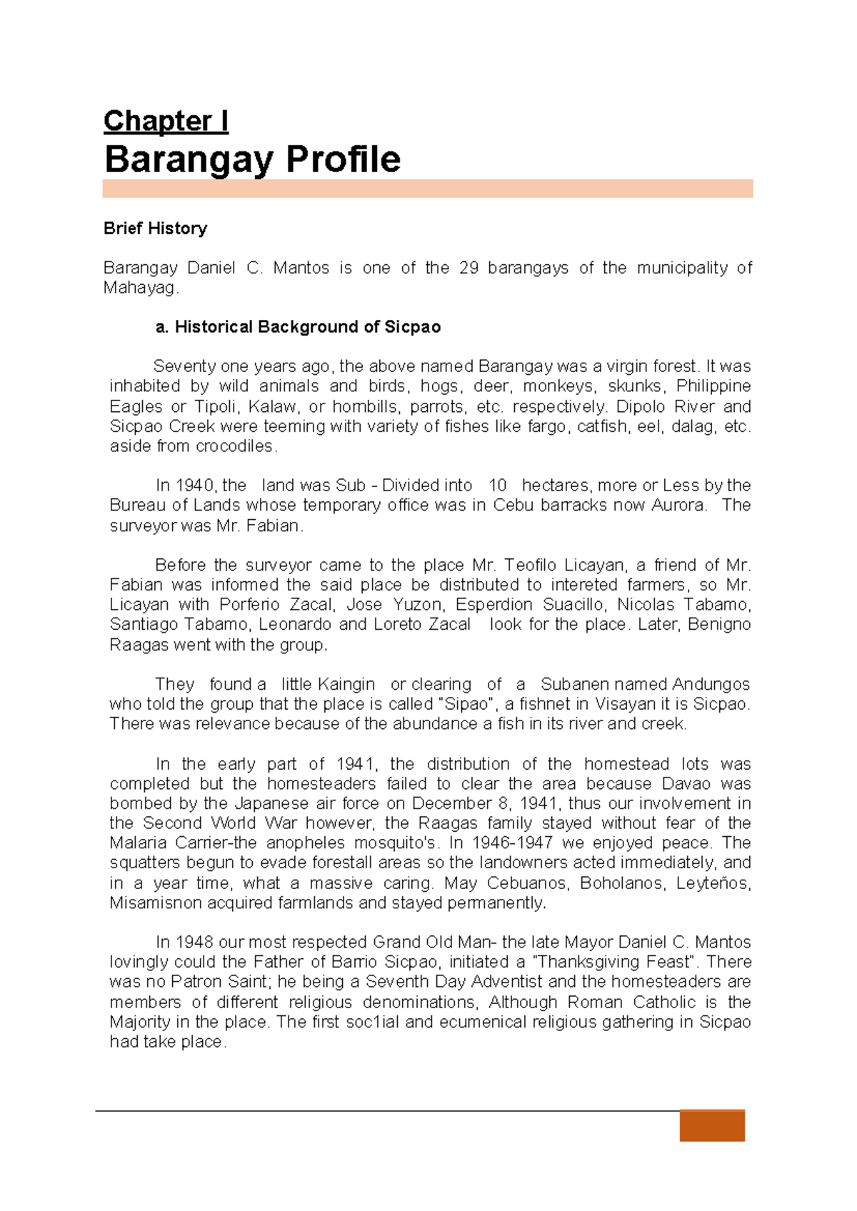 Barangay Profile Analysis: Daniel C. Mantos (DCM BDP Study Notes) - Studocu