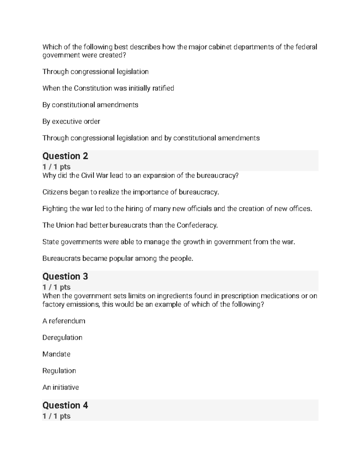 Gov 220 Bureaucracy - Quiz on Federal Government Structure and ...