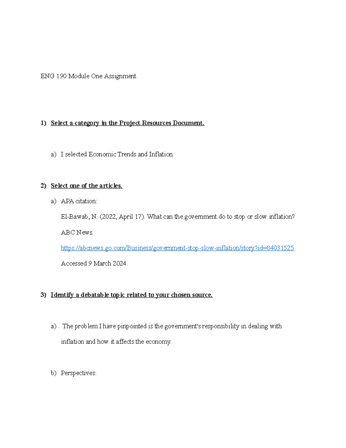 ENG 190 Module One Assignment 0309 - ENG 190 Module One Assignment ...