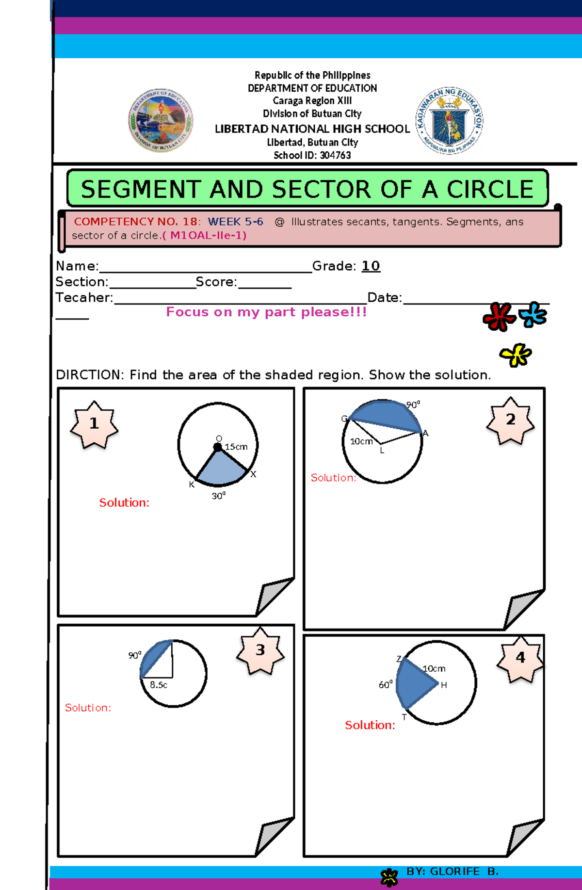 Segment and Sector of a Circle: Competency No. 18 Solutions - Studocu
