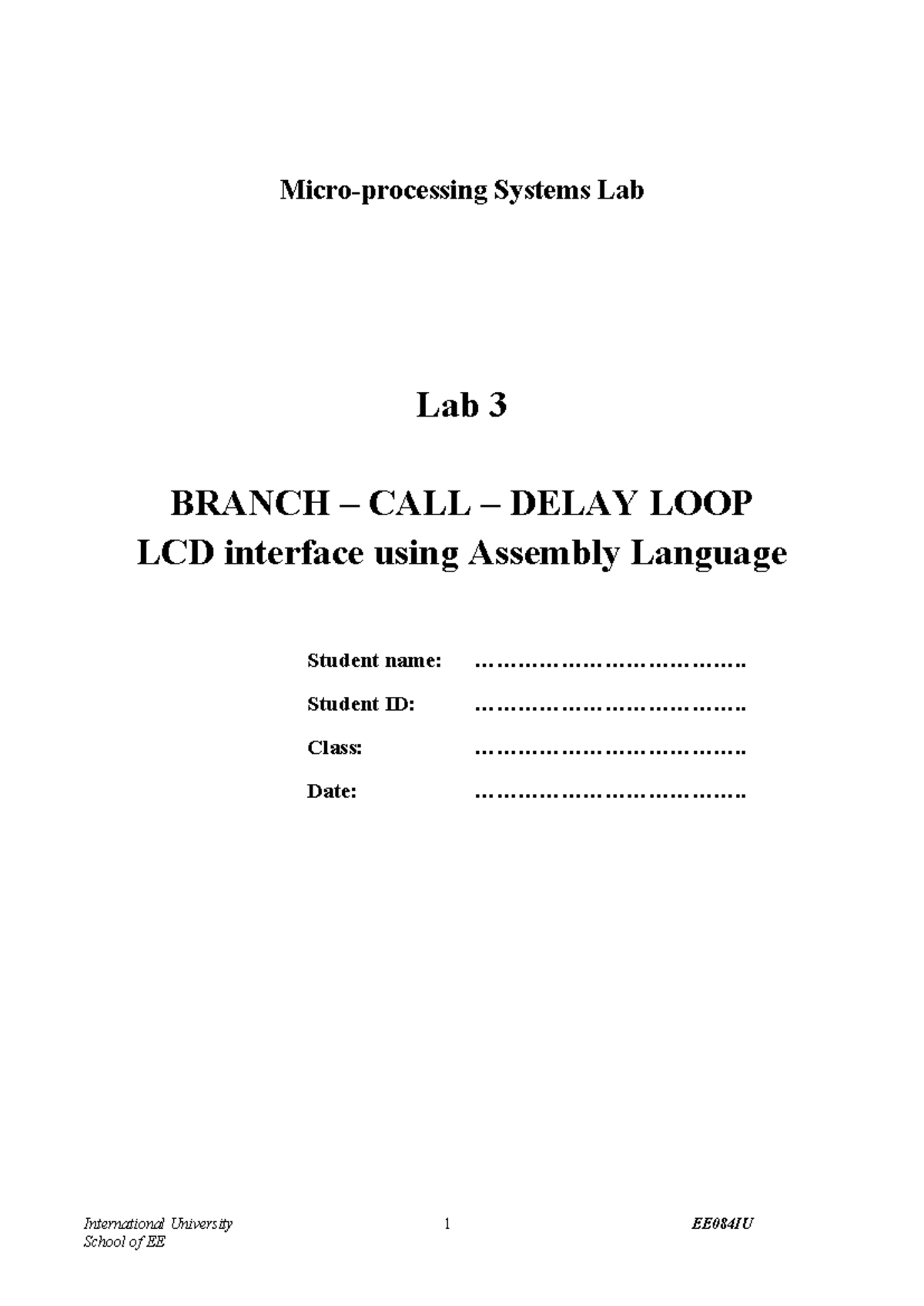 MPS Lab3: Branch, Call, and Delay Loop with LCD Interface in Assembly ...