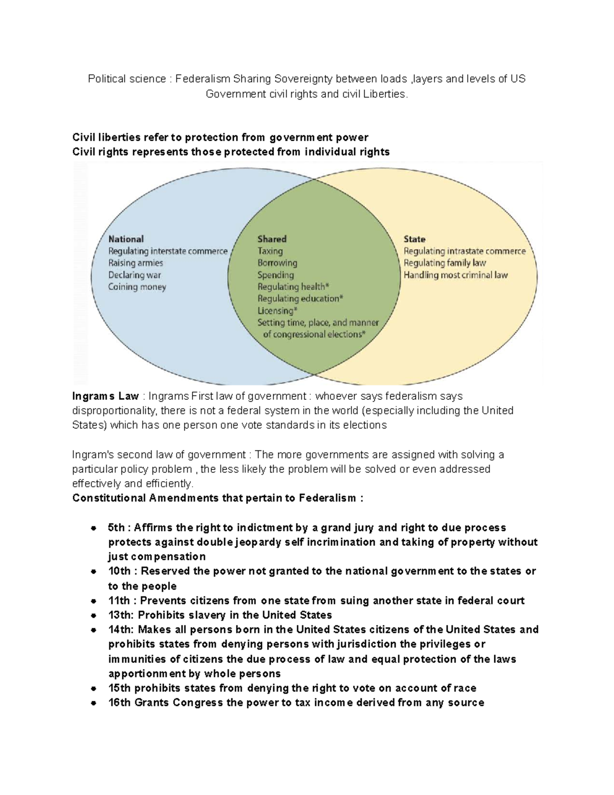 Political Science 101: Midterm Study Guide on Federalism & Civil Rights ...