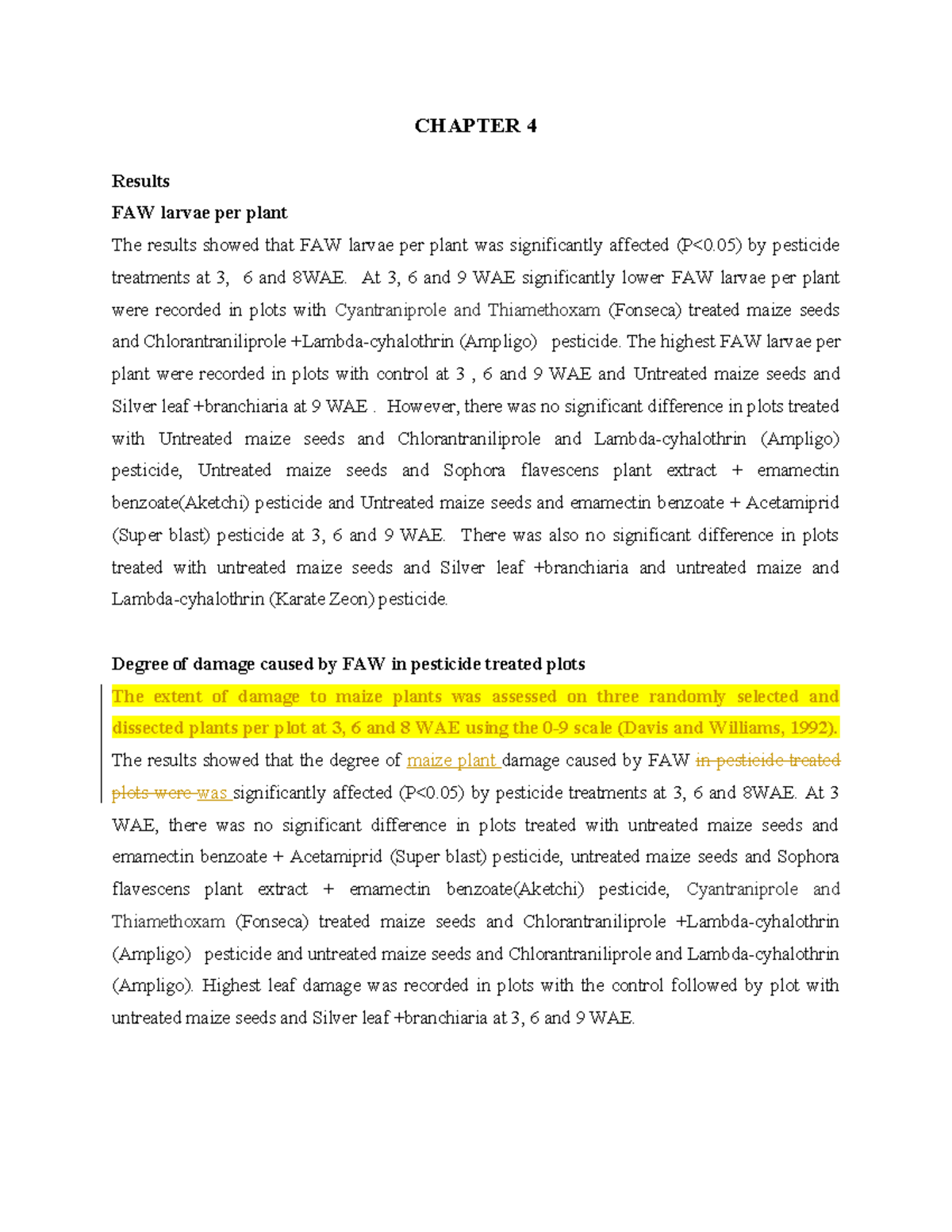 CHAPTER 4: Results on FAW Larvae per Plant and Pesticide Impact - Studocu