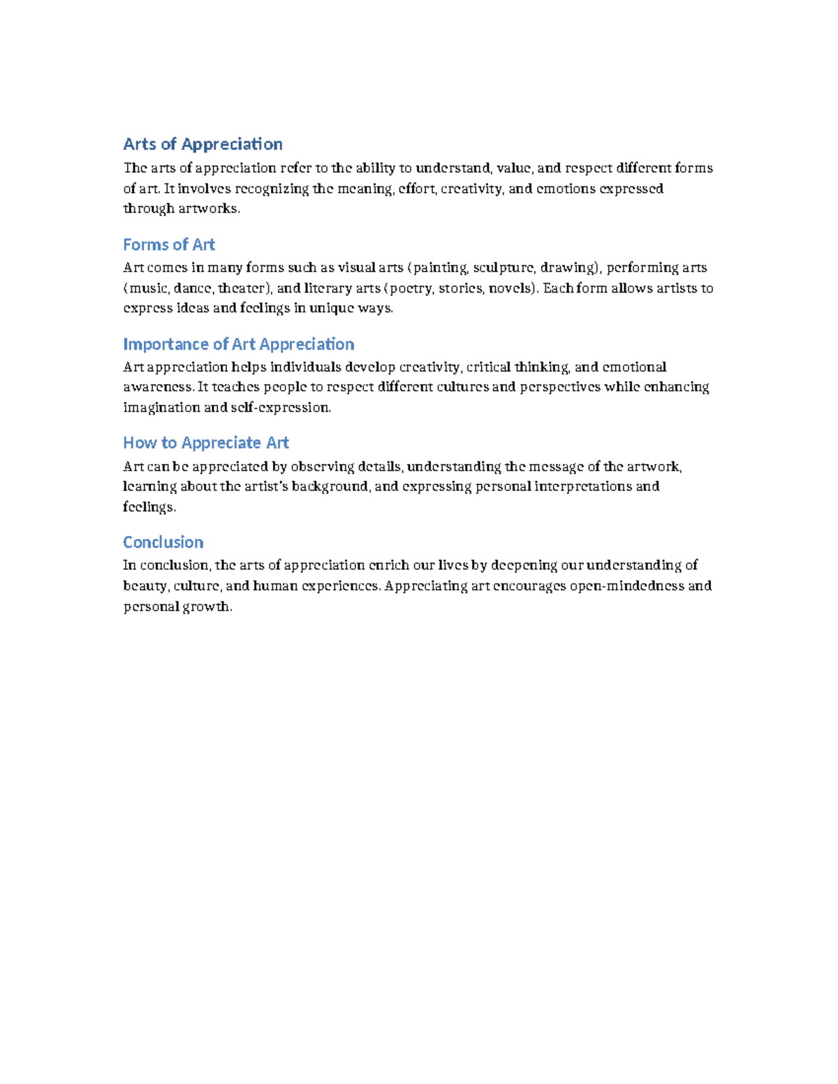 Arts of Appreciation: Understanding and Valuing Diverse Art Forms - Studocu