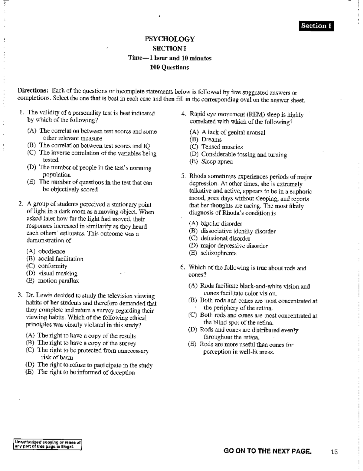 2007 AP Psychology Multiple Choice Questions Review - Studocu