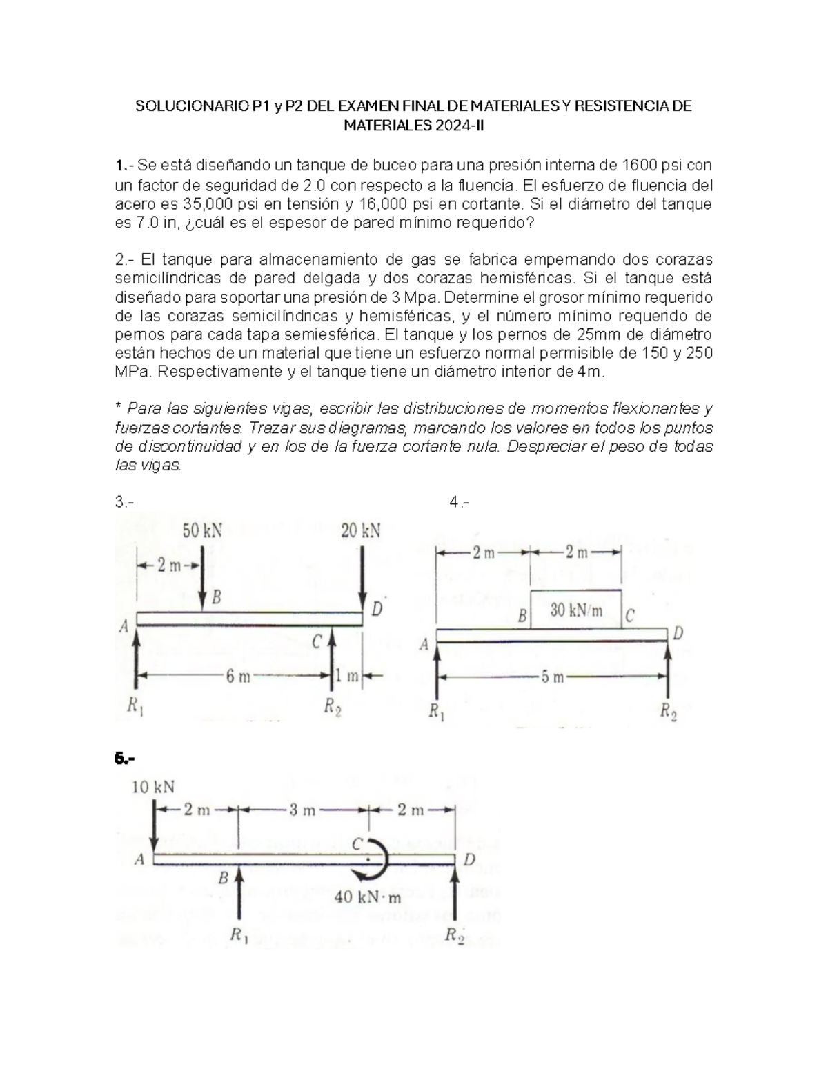 Examen Final DE Materiales Y Resistencia DE Materiales - SOLUCIONARIO P1 y P2 DEL EXAMEN FINAL ...