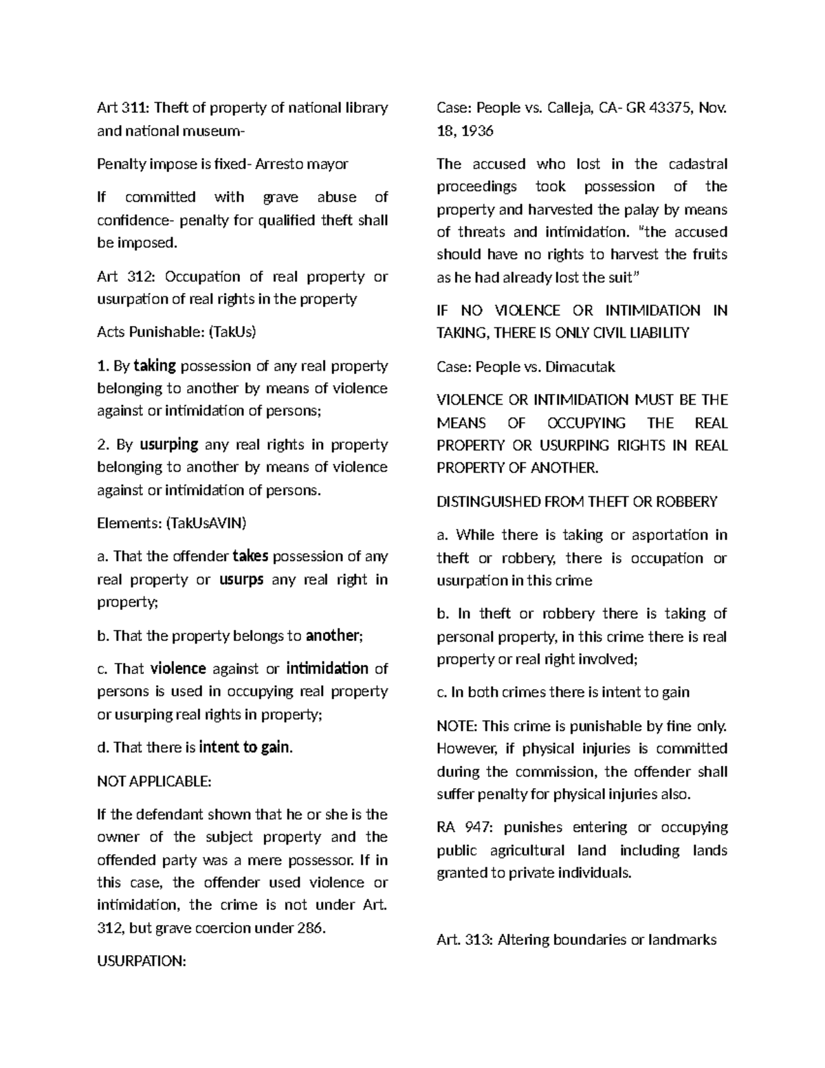 Art 311: Legal Notes on Theft, Usurpation, and Fraudulent Insolvency ...