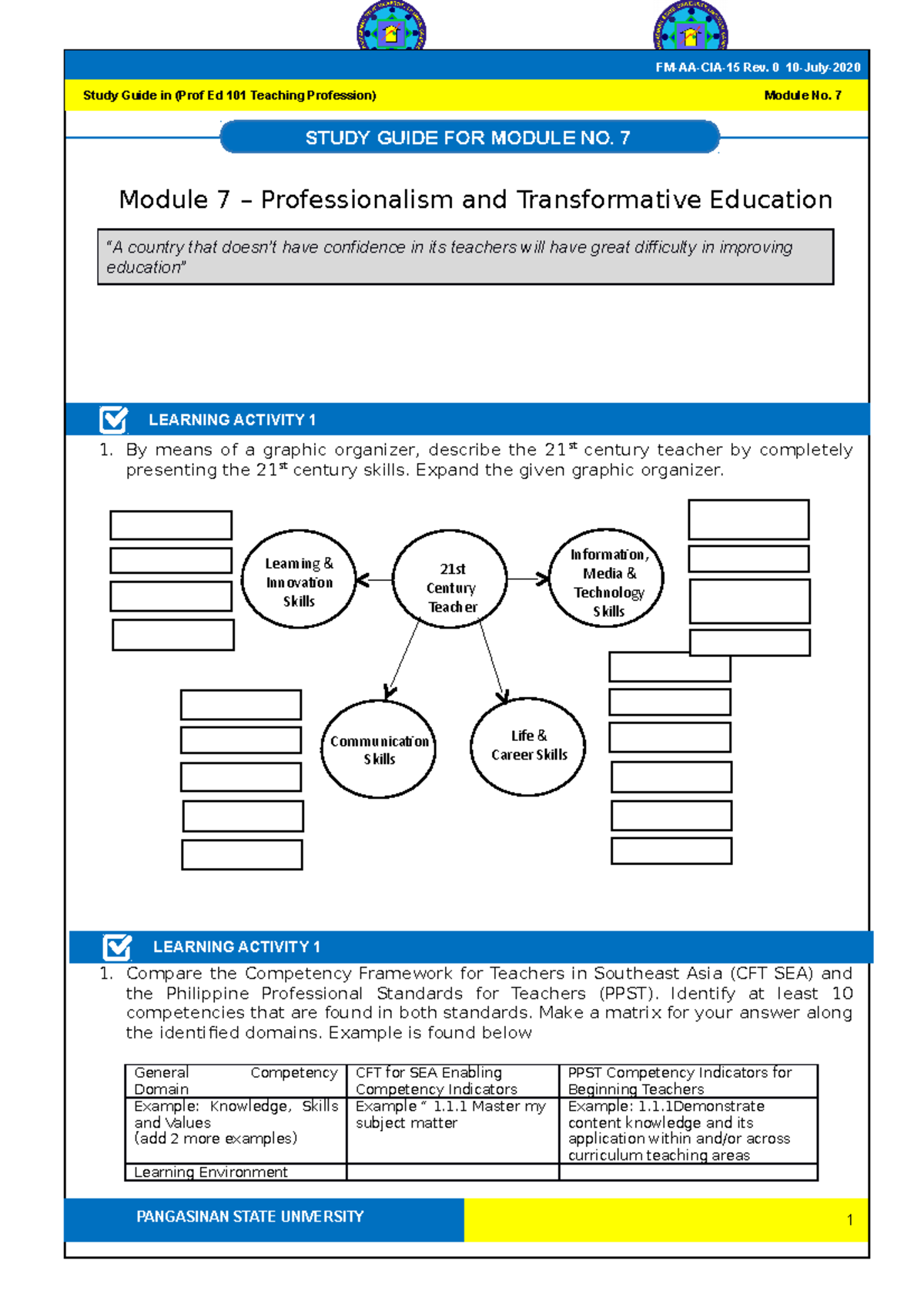 Module 7 Study Guide: Professionalism in Teaching (Prof Ed 101) - Studocu
