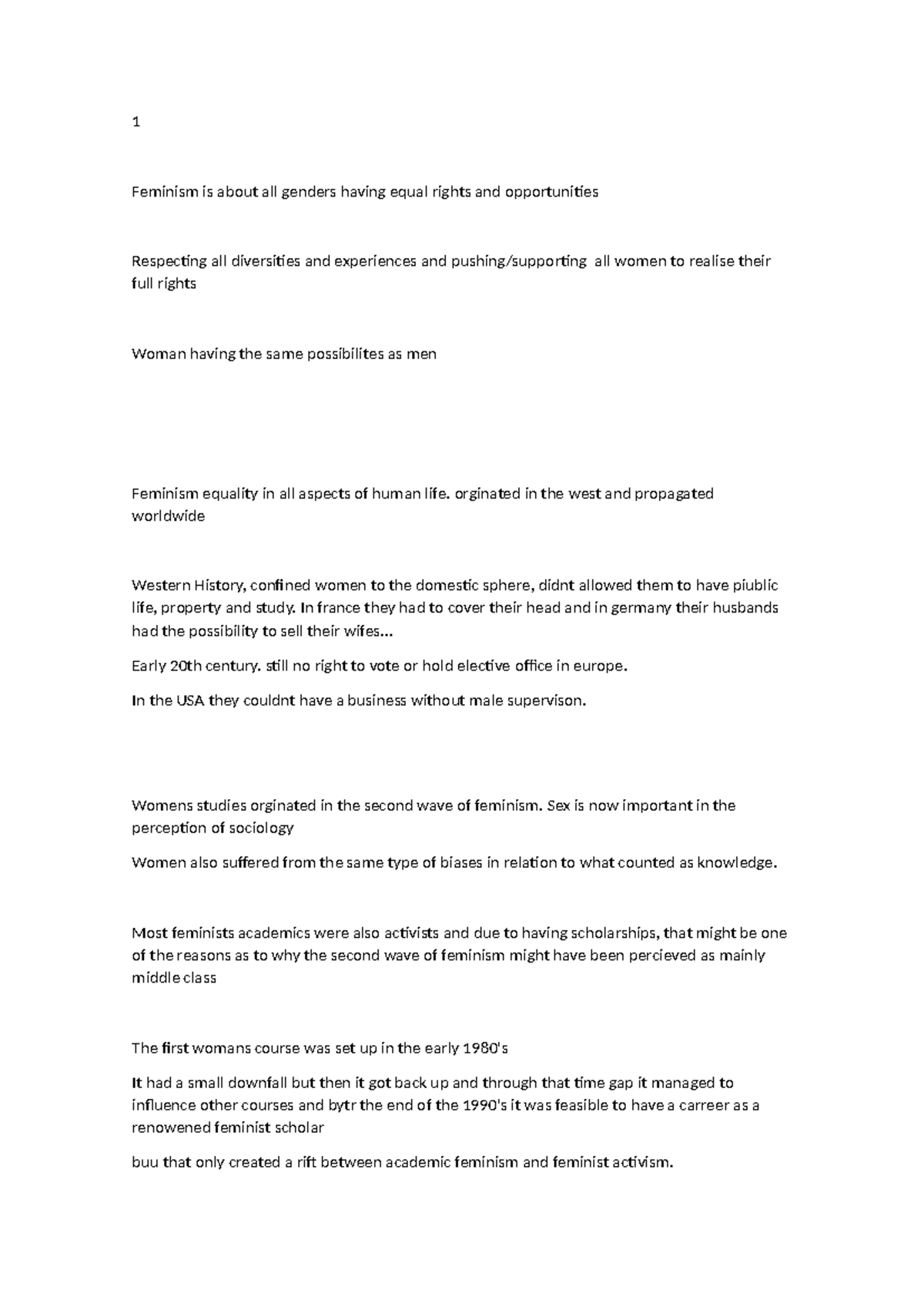 Feminism: A Study of Gender Equality and Historical Context - Studocu