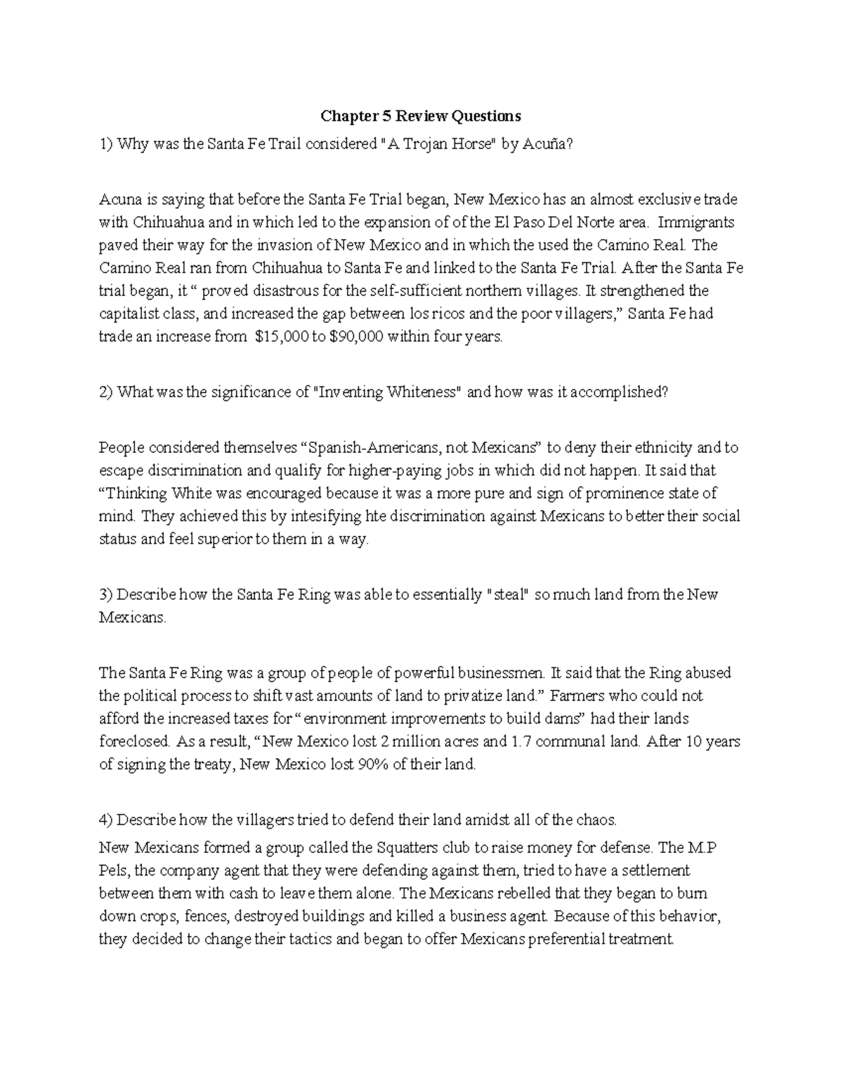 Chapter 5 Review Questions - Chapter 5 Review Questions Why was the ...