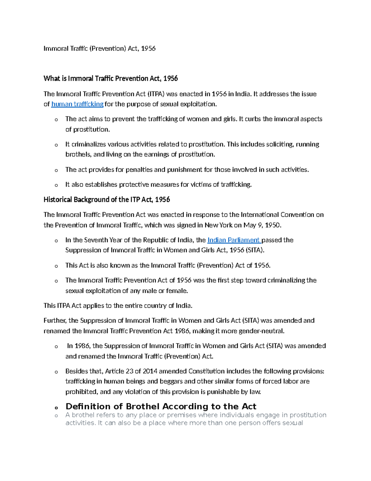 Immoral Traffic (Prevention) Act, 1956: Overview and Key Provisions ...
