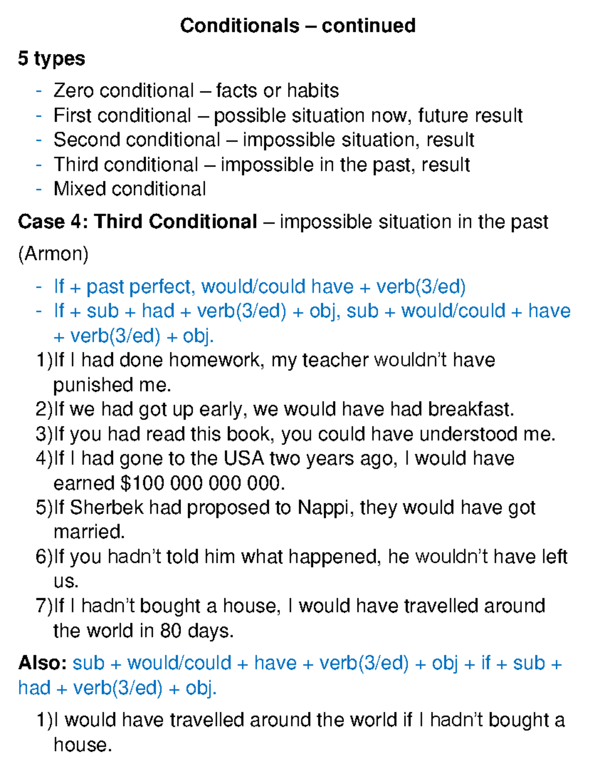 Conditionals Lesson 2 - WWE: Exploring 5 Types of Conditionals - Studocu