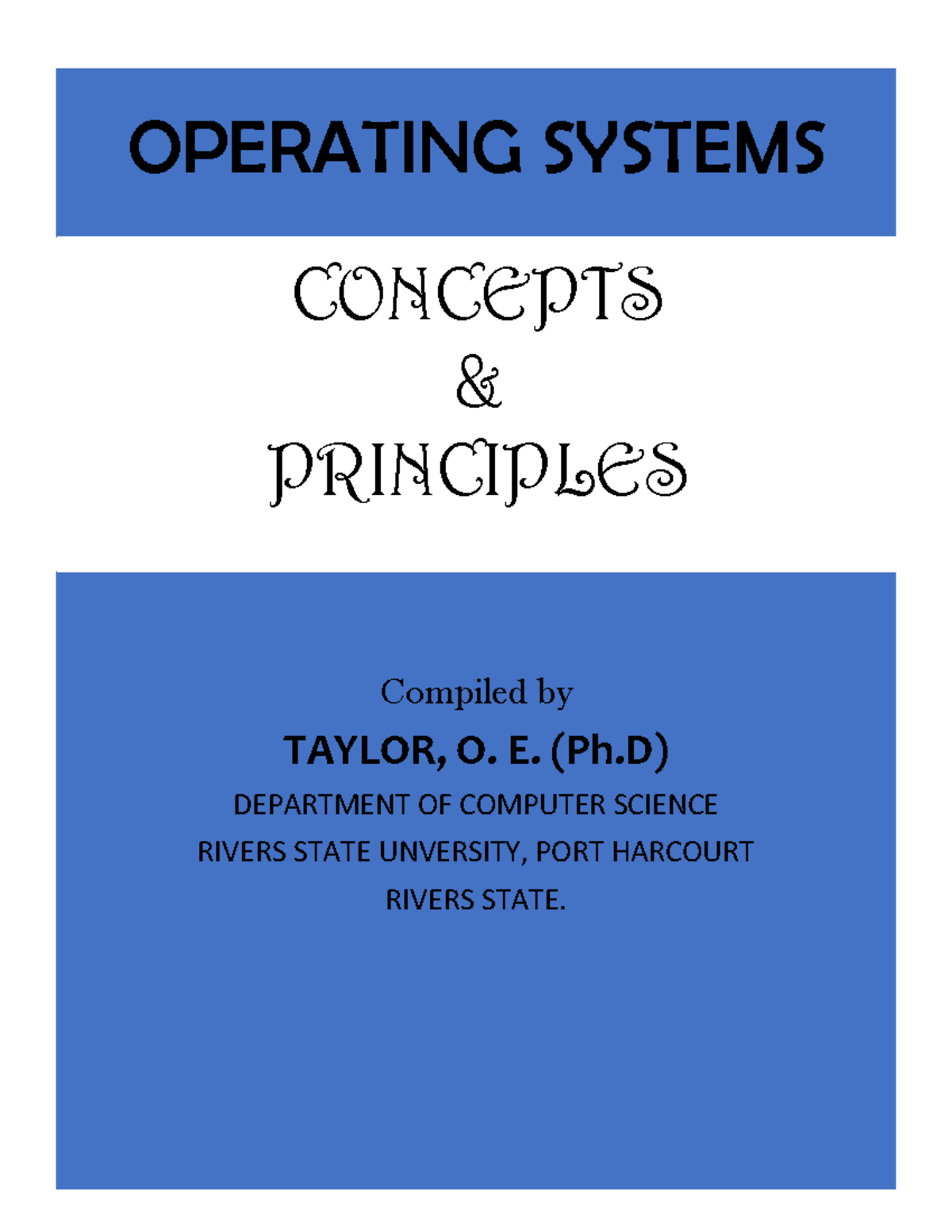 Operating System Lecture Notes (PGD) - Compiled by TAYLOR, O. E. (Ph ...
