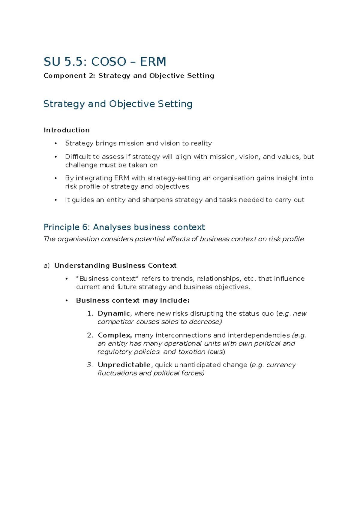 SU 5.5: COSO ERM Component 2 - Strategy & Objective Setting Summary ...