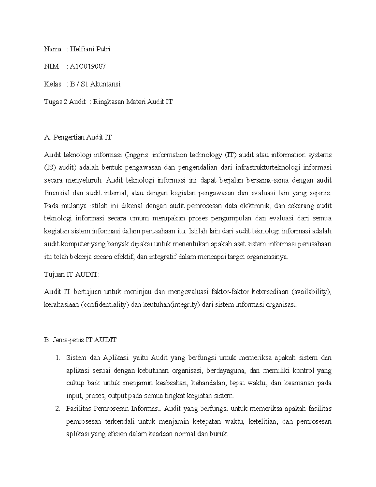 Tugas 2: Ringkasan Materi Audit IT untuk S1 Akuntansi - Studocu