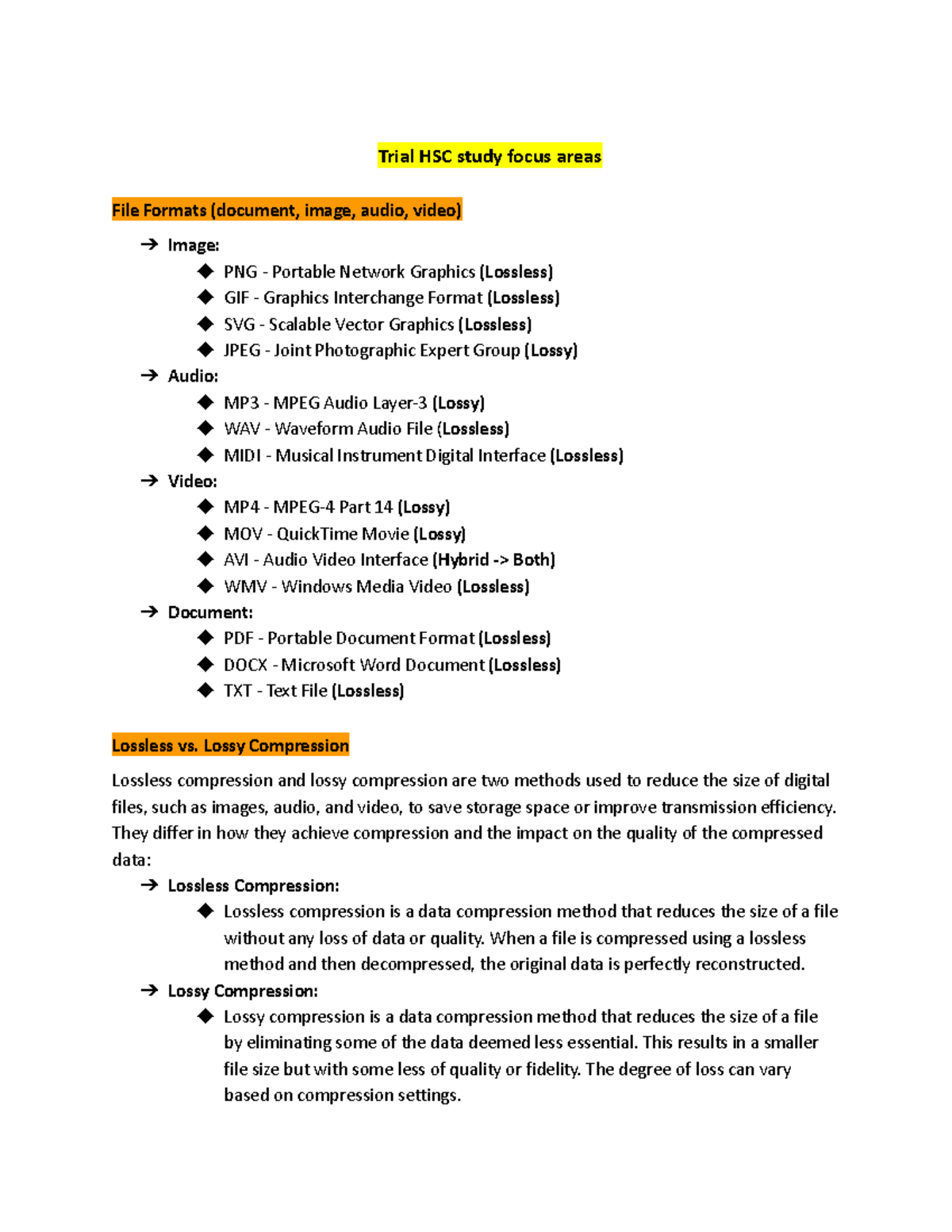 HSC Multimedia Notes - Trial HSC study focus areas File Formats ...