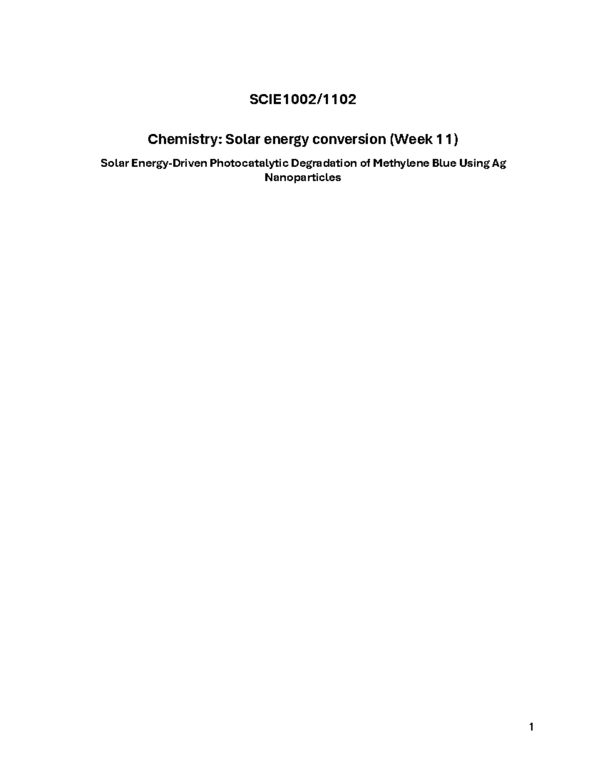 Chemistry CHEM2210: Week 11 Lab Manual on Solar Photocatalysis - Studocu