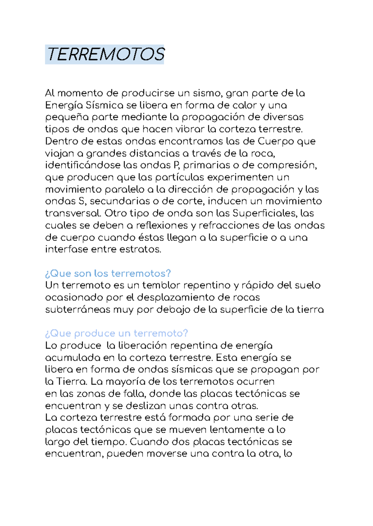 TERREMOTOS: Comprensión de su Naturaleza y Efectos - DN101 - Studocu