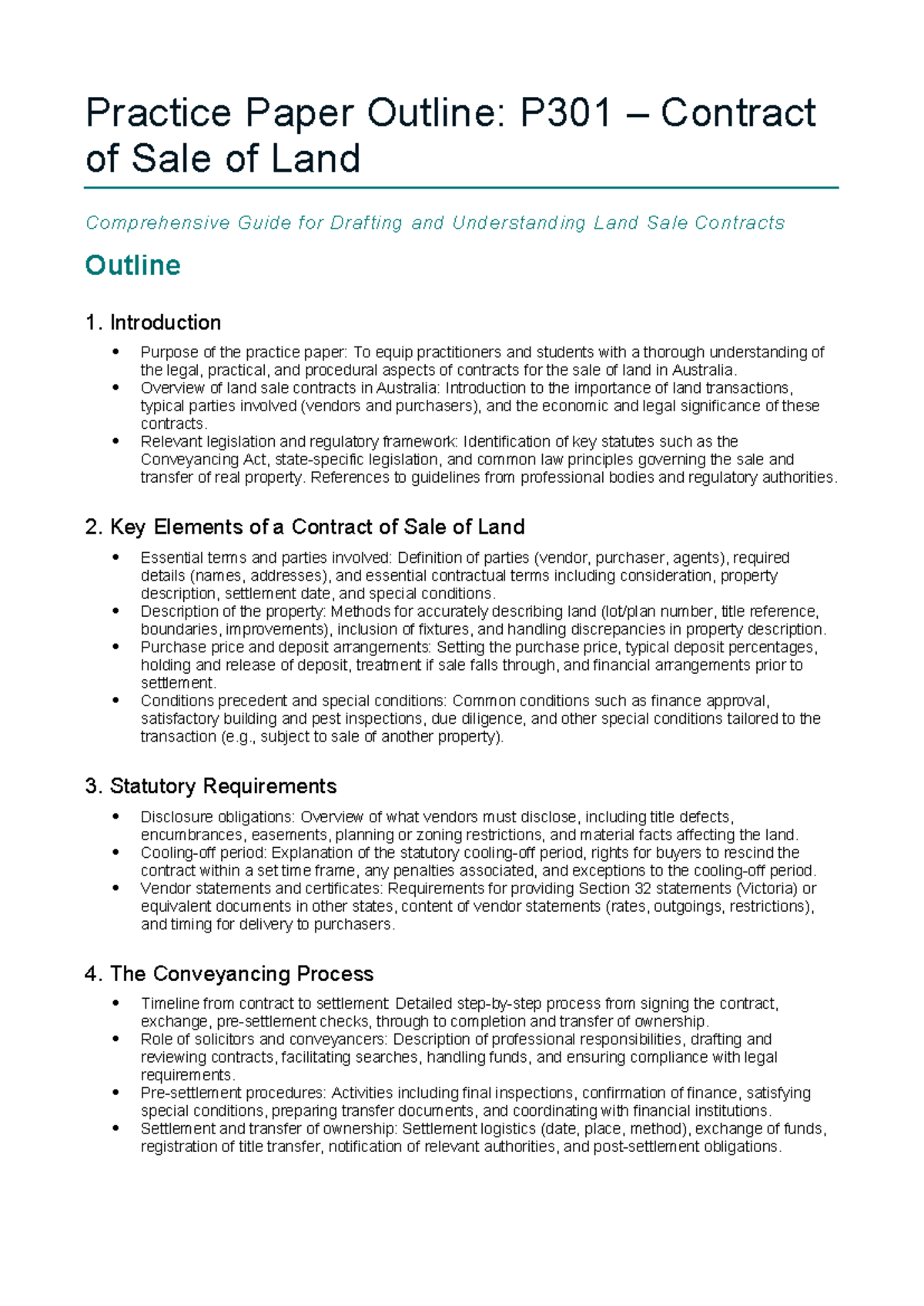 P301 Contracts Practice Paper: Guide to Land Sale Contracts - Studocu