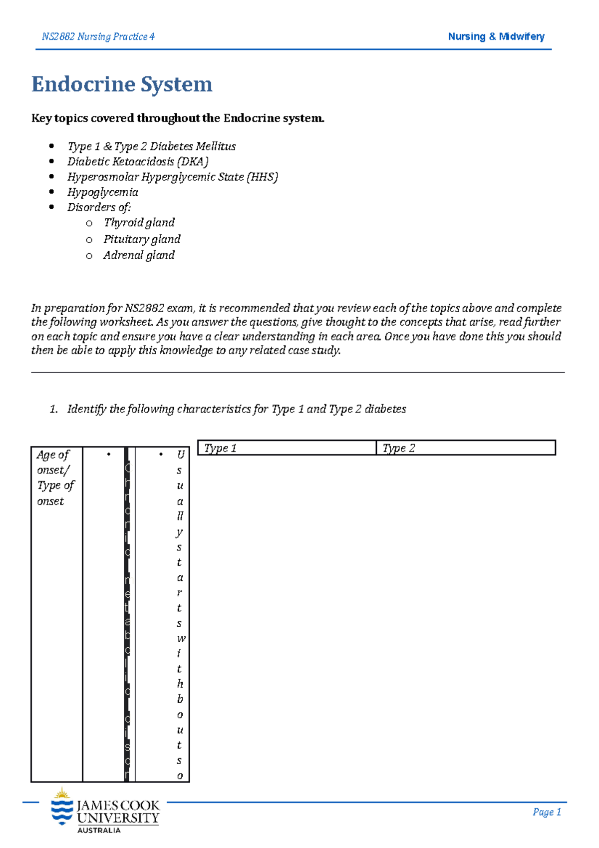 NS2882 Endocrine System Exam Prep Worksheet Final 2021 - Studocu