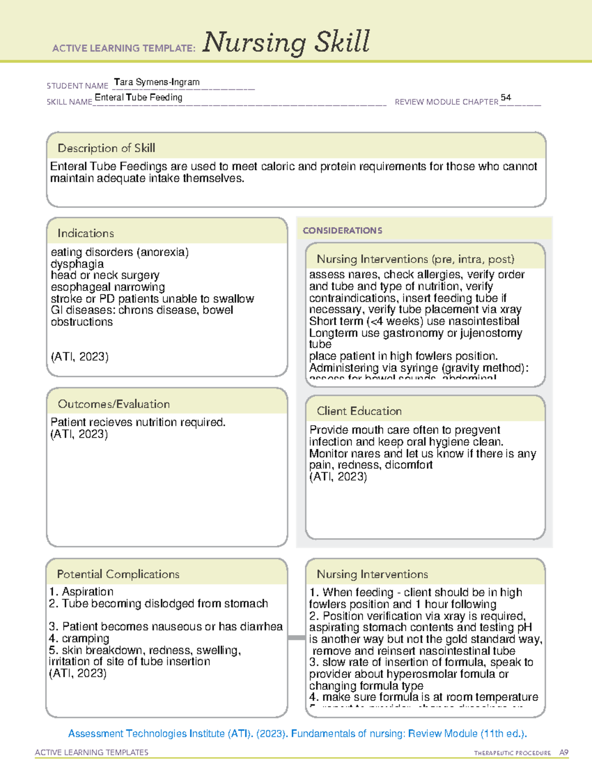 ALT Nursing Skill 54: Enteral Tube Feeding Review Module - Studocu
