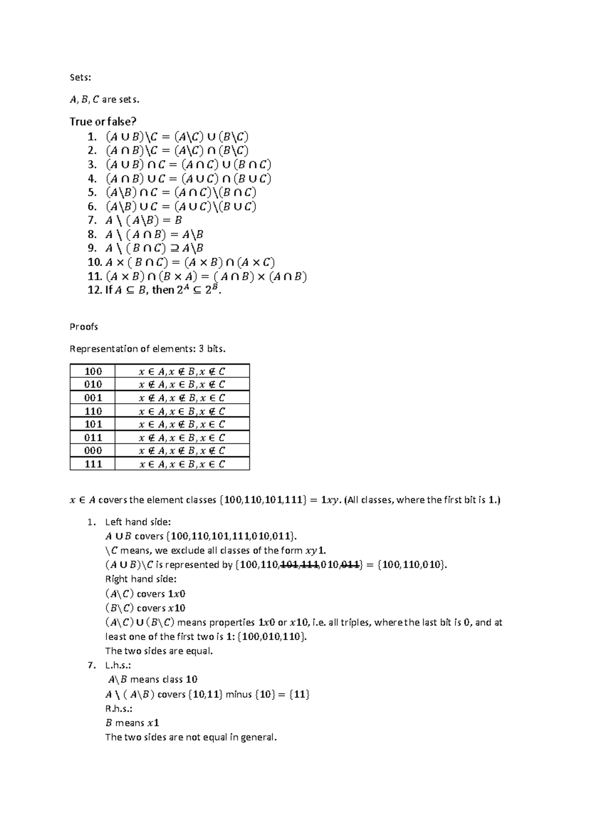 Sets: True or False Exercises for Practice (Course Code: 2025) - Studocu