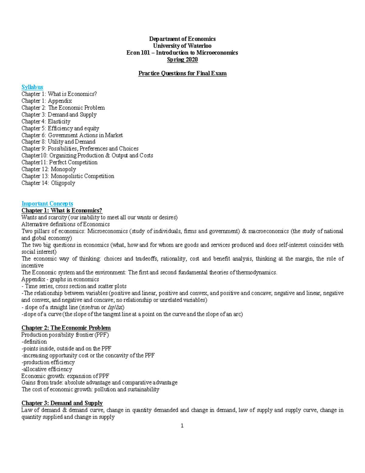 Econ 101 - Final Exam Practice Questions and Key Concepts - Studocu