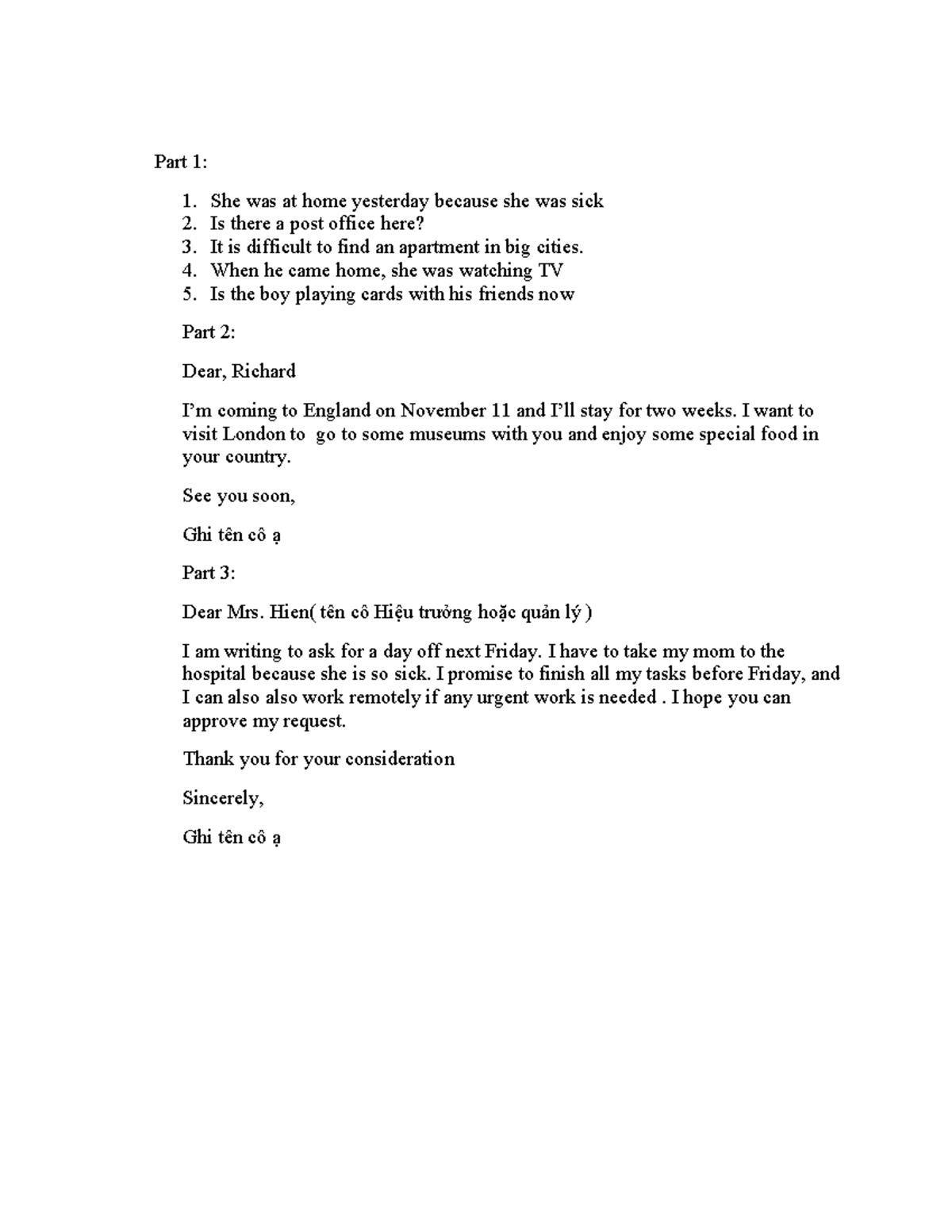 English Language Practice: Writing Exercises and Requests - Studocu