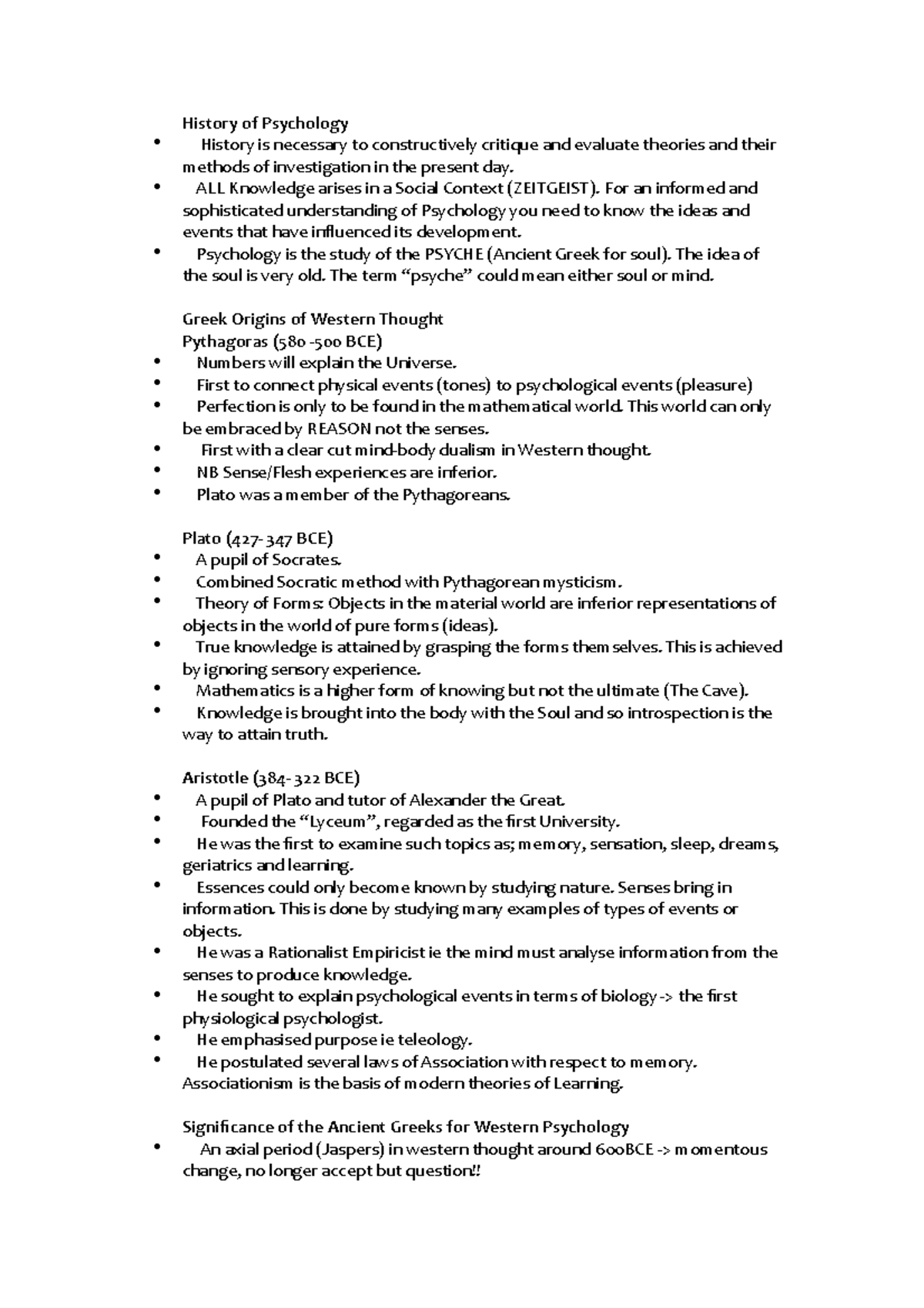 Lecture Notes, Lecture 1 - History Of Psychology, Lecture 1 In Psyc104 ...
